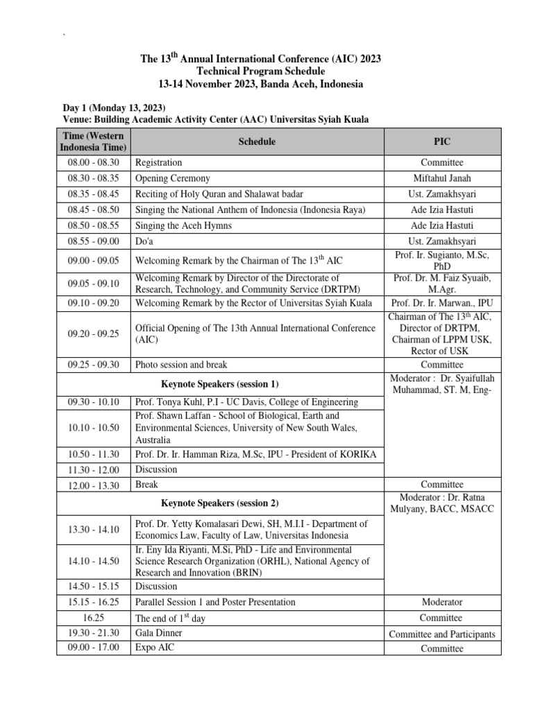 Technical Schedule AIC 2023 TRACK SE | PDF
