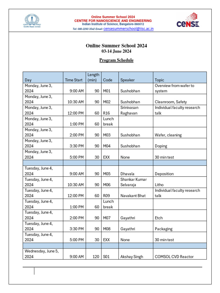 Detailed Schedule SummerSchool | PDF | Semiconductors | Optics