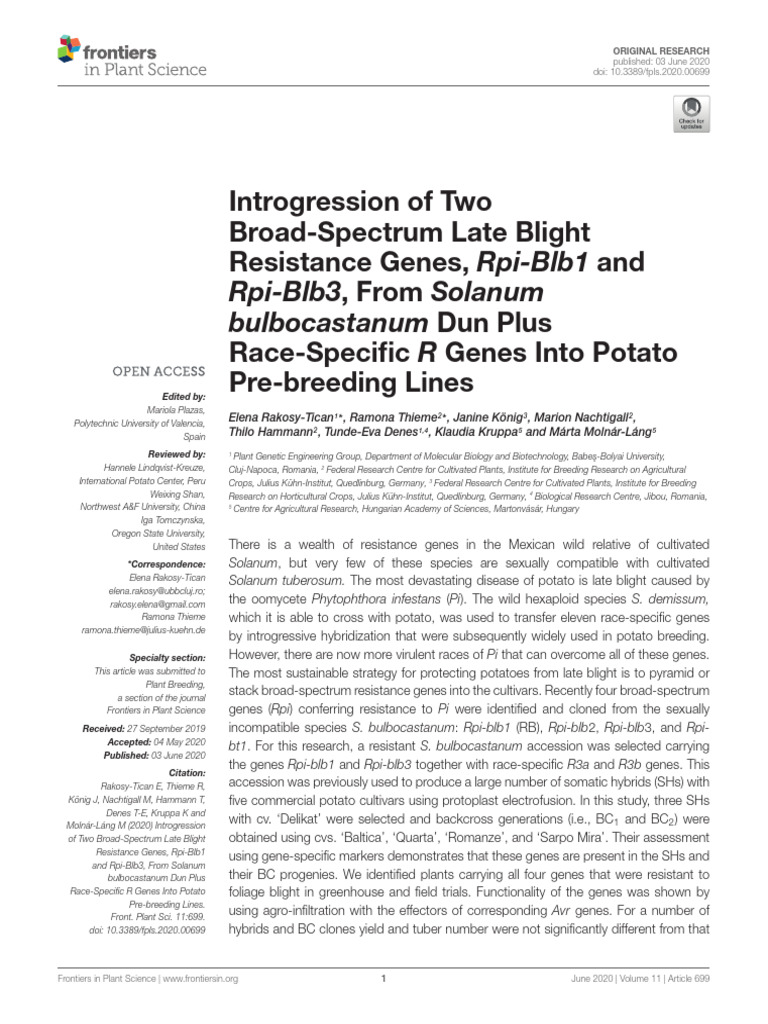 2020 - Rakosy - Introgression of Broad Spectrum and R Genes in Potato ...