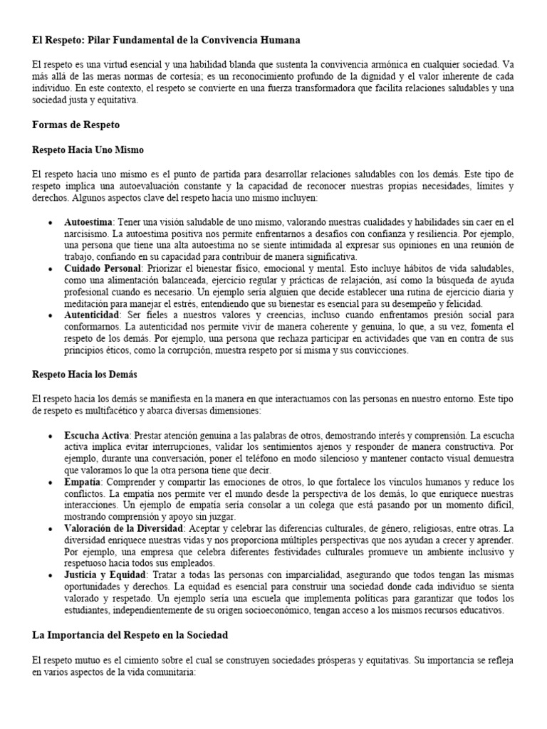 Guia De Aprendizaje Sobre El Respeto Pdf Autoestima Empatía