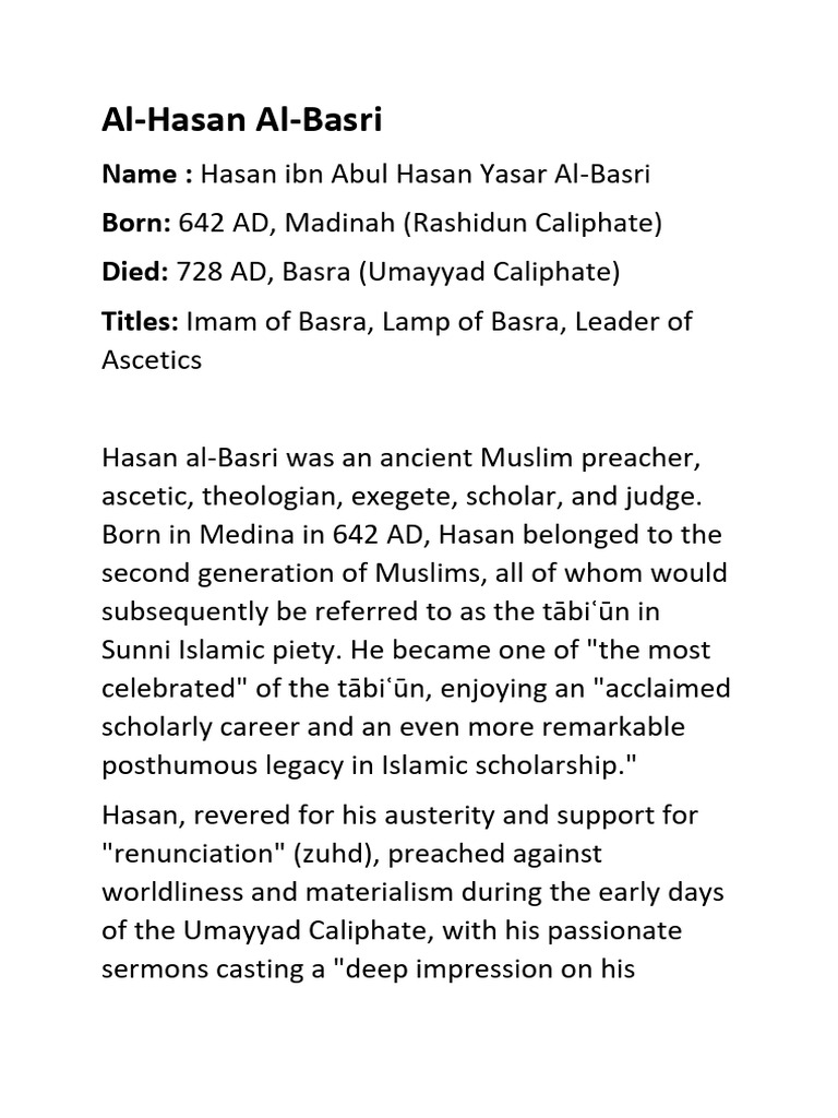 Hasan Al-Basri | PDF | Sharia | Abrahamic Religions