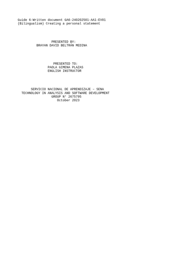 Guia 6 Documento Escrito GA6 240202501 AA1 EV01 Brayan | PDF | Knowledge | Goal