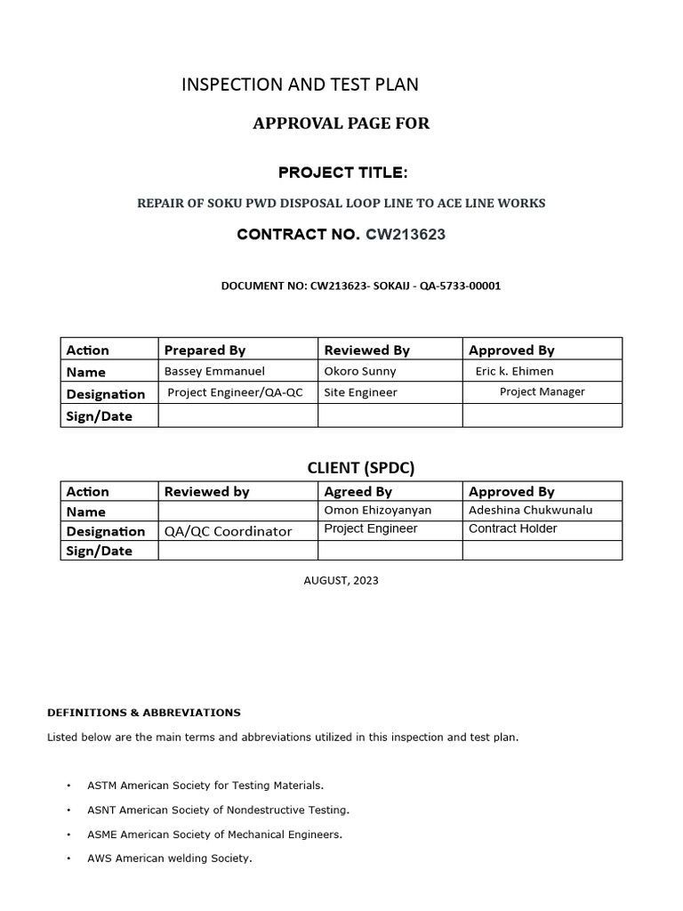 Inspection and Test Plan for Soku PWD Repair | PDF | Nondestructive ...
