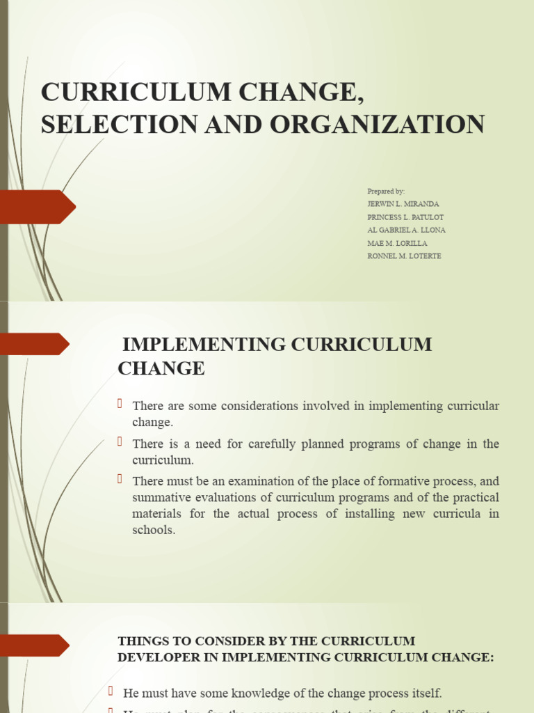 Curriculum Change Selection and Organization | PDF | Curriculum | System
