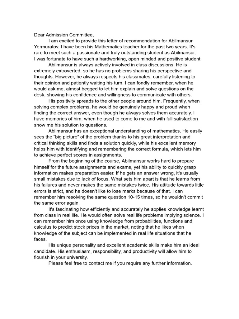 Rec Letter Math | Download Free PDF | Mathematics | Knowledge