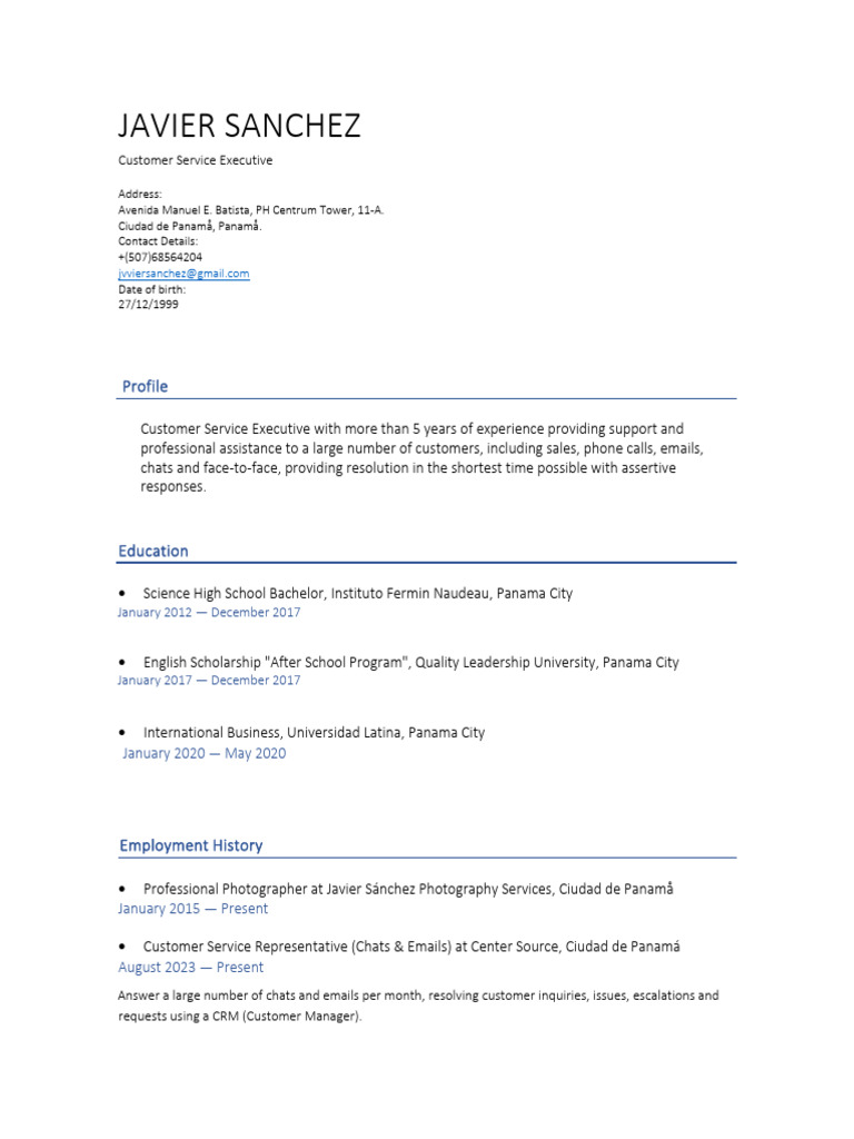English Resume - Javier Sanchez | PDF