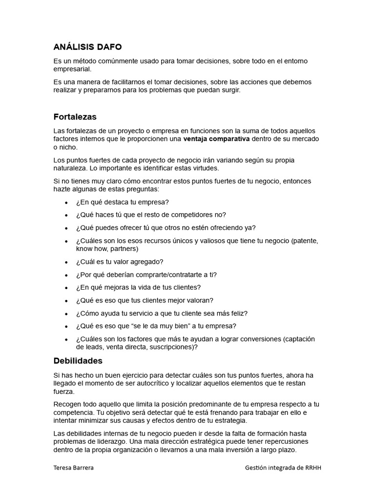 DAFO (2) | PDF | Análisis FODA | Business