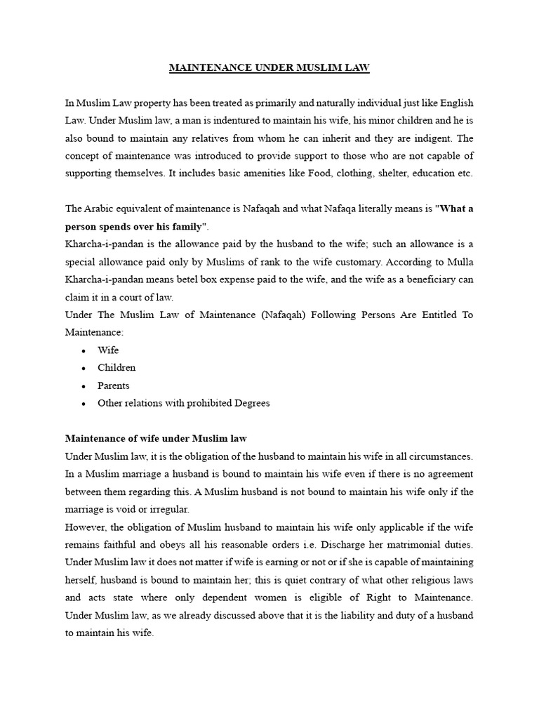 Maintenance Rights Under Muslim Law | PDF | Divorce | Marriage