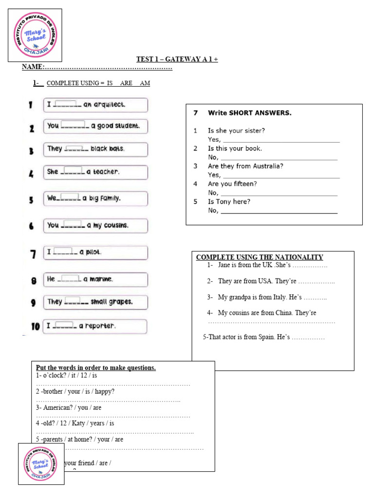 TEST 1 - Gateway A1+ | PDF TEST 1 - Gateway A1+ | PDF