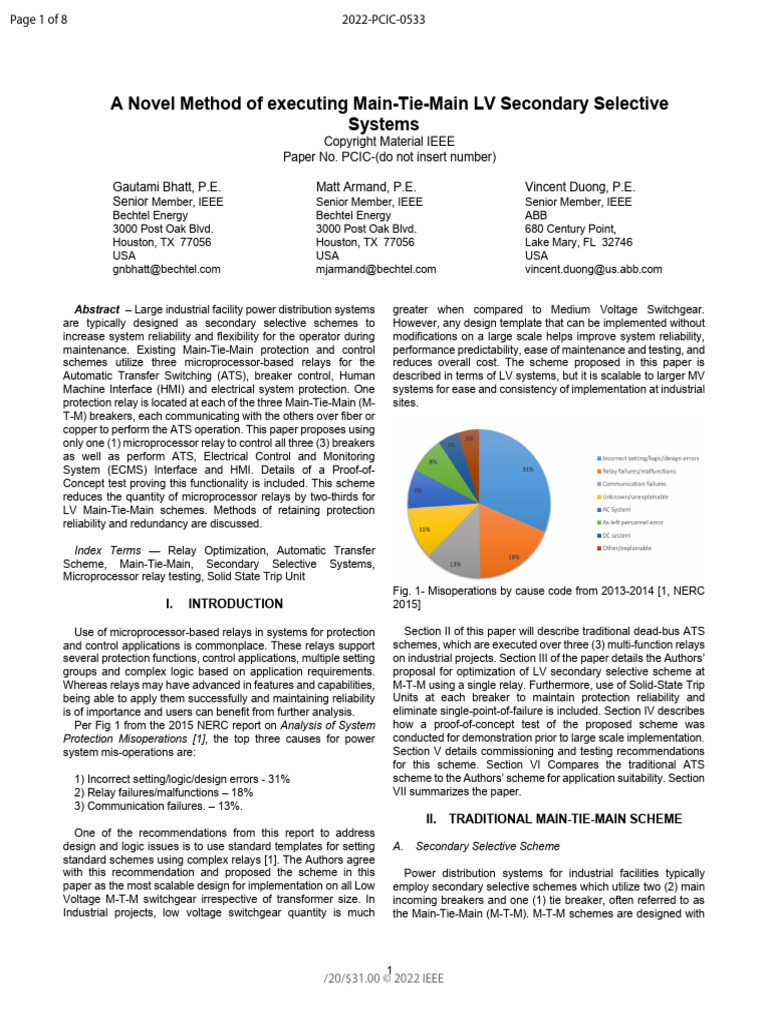 A Novel Method Of Executing Main Tie Main Lv Secondary Selective System Pdf Relay Switch