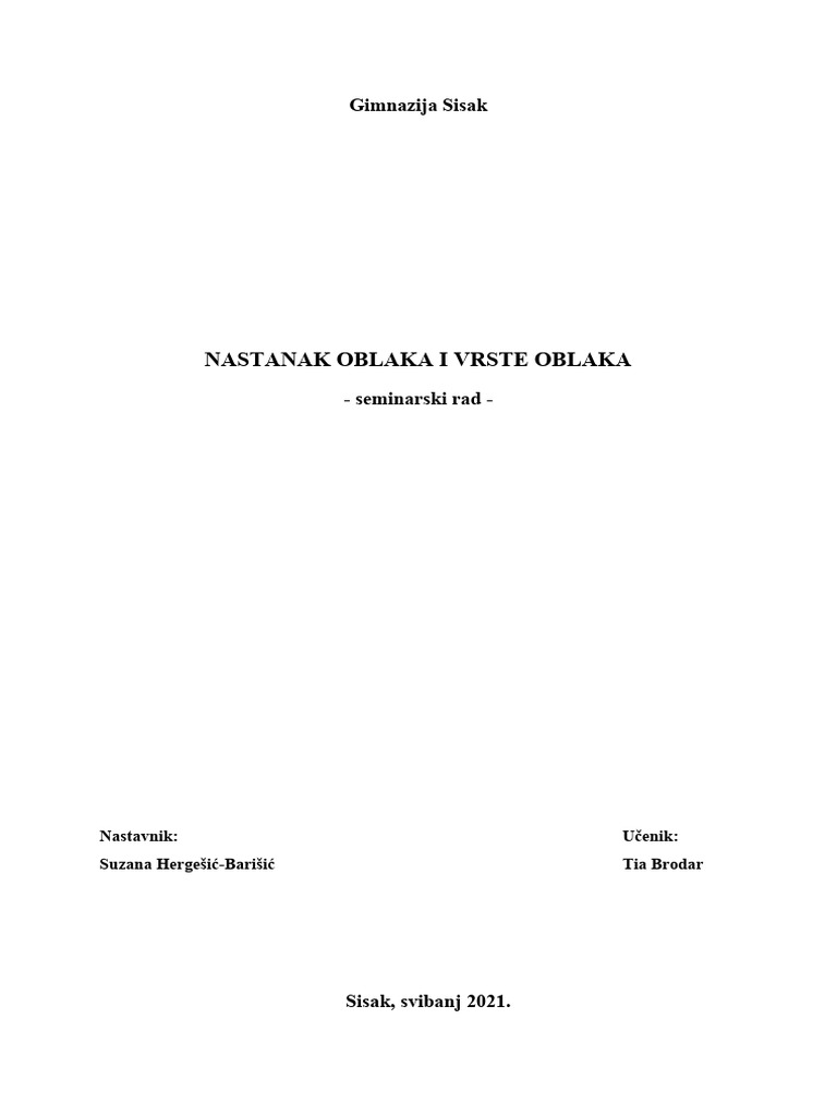 Nastanak Oblaka I Vrste Oblaka | PDF
