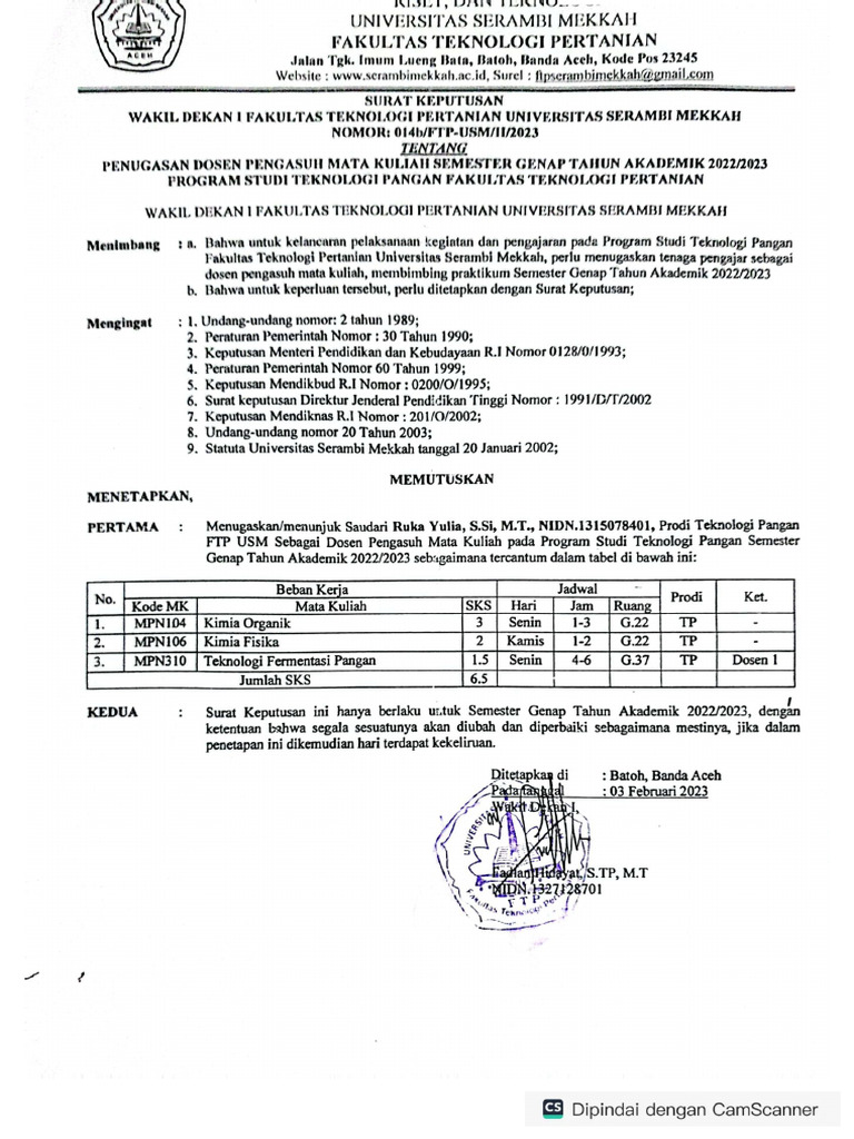 FERMENTASI PANGAN (SK, Roster, Surat Tugas, Jurnal, DPNA, Absen Mhsiswa ...