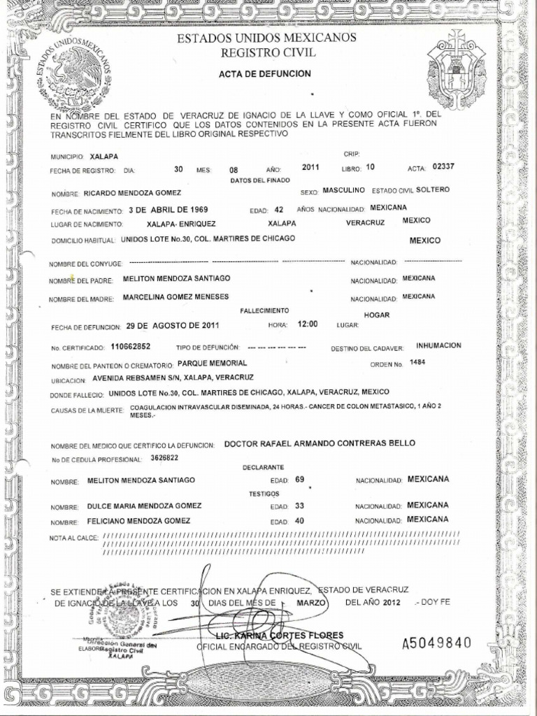 Acta de Defunción | PDF