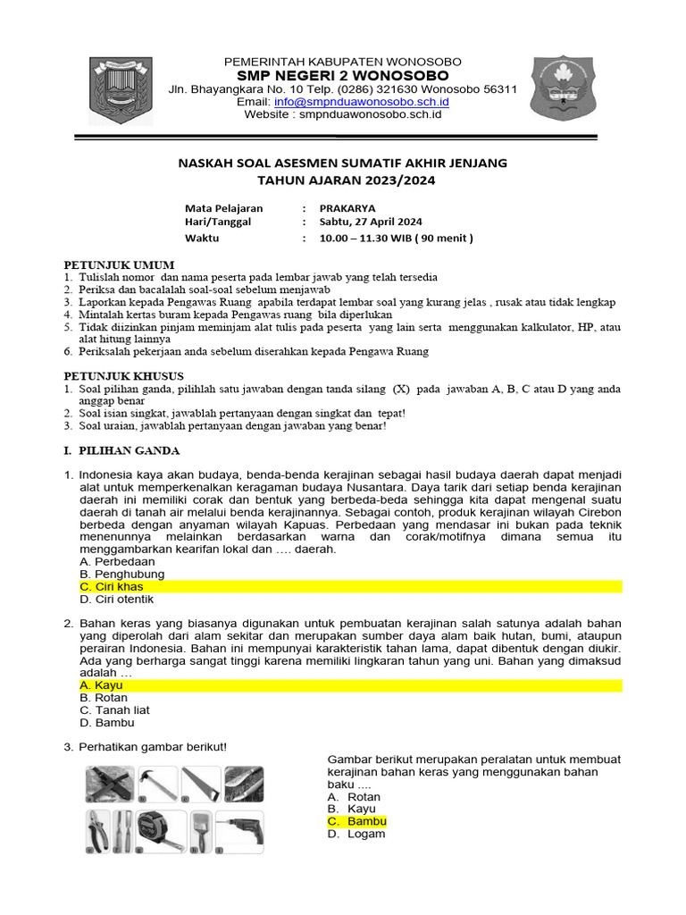 Soal Asaj Prakarya 2024 | PDF | Kajian Bahasa Asing