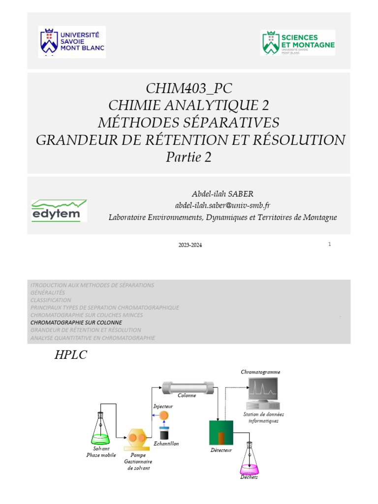 Coefficients de Partage et Distribution | PDF | Chromatographie ...