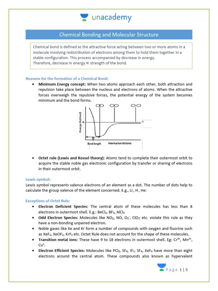 Chemical Bonding And Molecular Structure Pdf Chemical Bond