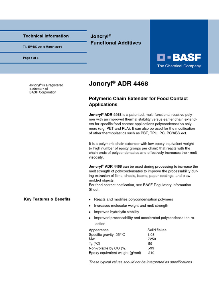 TDS Joncryl ADR-4468 | PDF | Extrusion | Epoxy