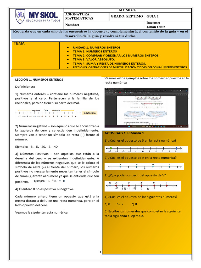 GUIA No.1 MATEMATICAS 7 | PDF | Entero | Números GUIA No.1 MATEMATICAS 7 | PDF | Entero | Números