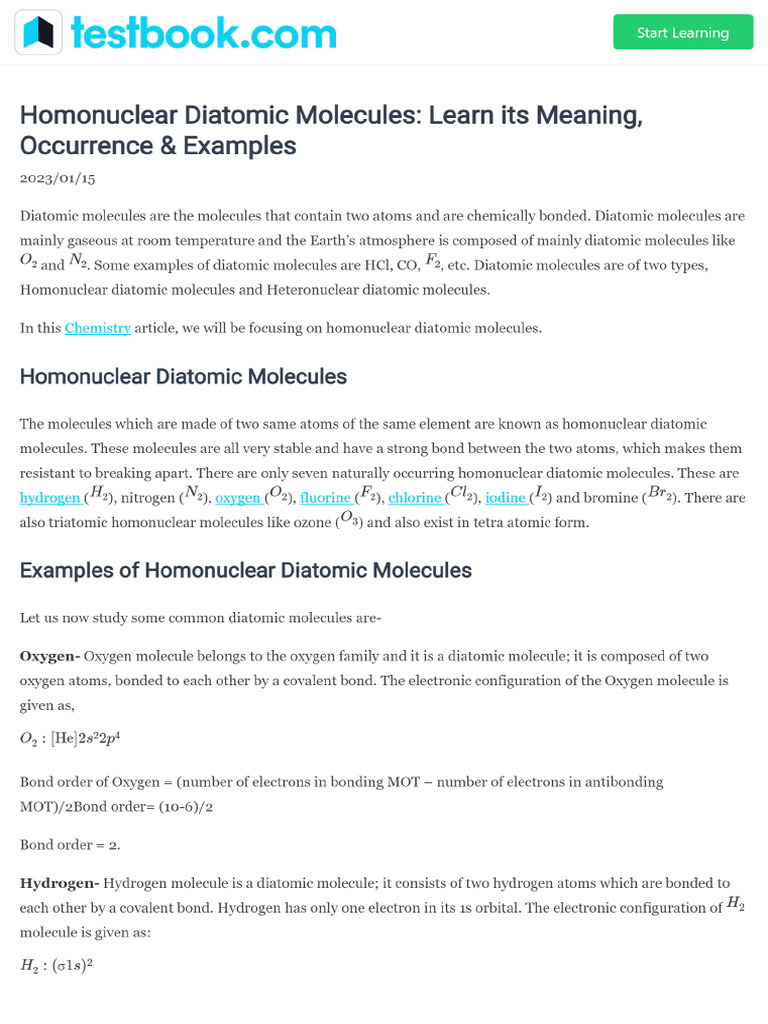 Chemistry Homonuclear Diatomic Molecules d9d1bdd5 | PDF