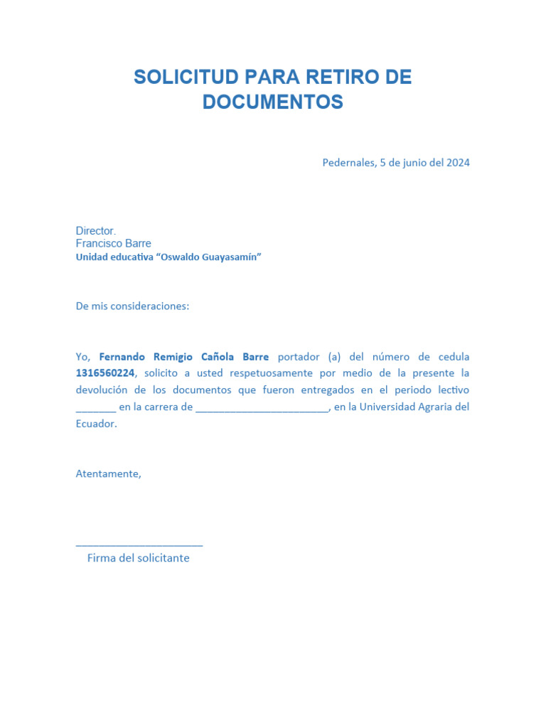 Solicitud para Retiro de Documentos | PDF