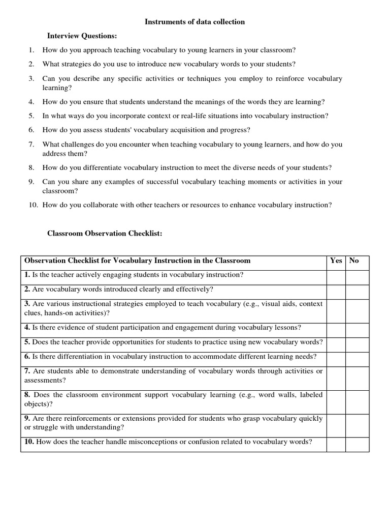 Instruments of Data Collection (3) | PDF | Vocabulary | Learning