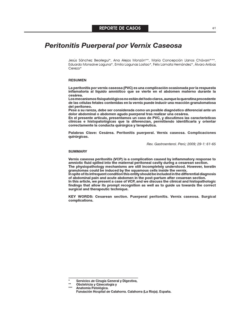 Peritonitis Puerperal por Vernix Caseosa | PDF | Abdomen ...