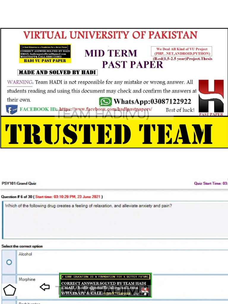 Psy101 Midterm File 5 Solved by Team Hadi | PDF