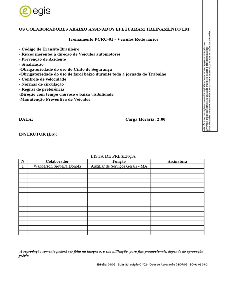 PCRC 01 - Treinamento - Veículos Rodoviários | PDF