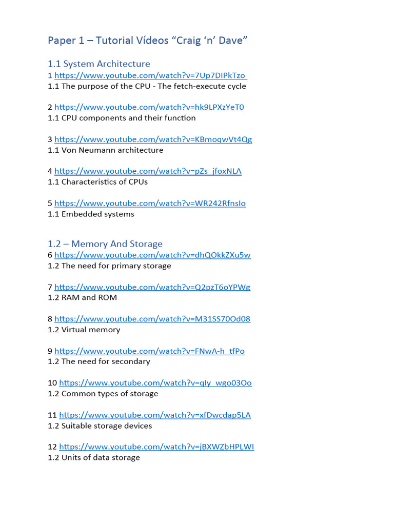 Y11 OCR 277 Paper 1 Craig N Dave Videos | PDF | Computer Data Storage ...