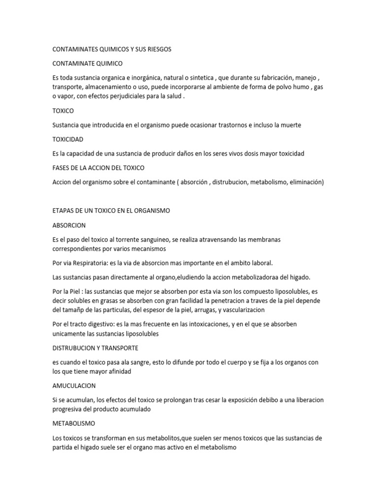 CONTAMINATES QUIMICOS Y SUS RIESGOS | Descargar gratis PDF | Toxicidad ...