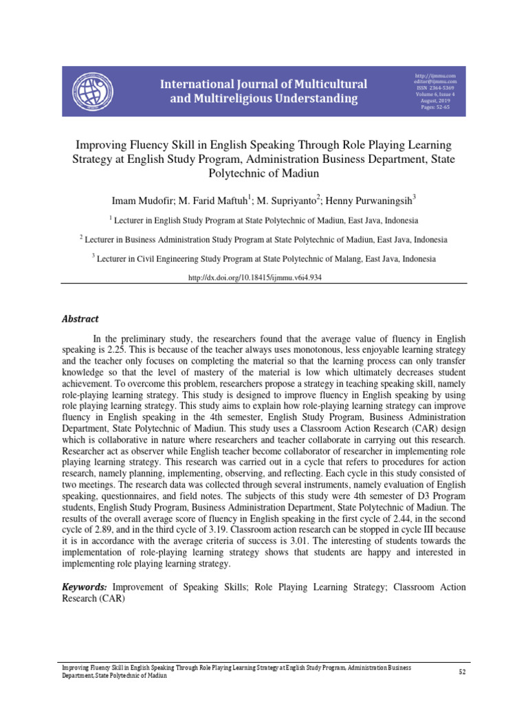 Improving Fluency Skill in English Speaking Throug | PDF | Fluency | Learning