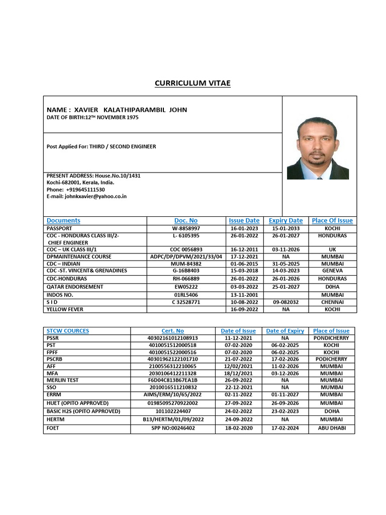 Xavier K John CV April 2024 | PDF | Diesel Fuel