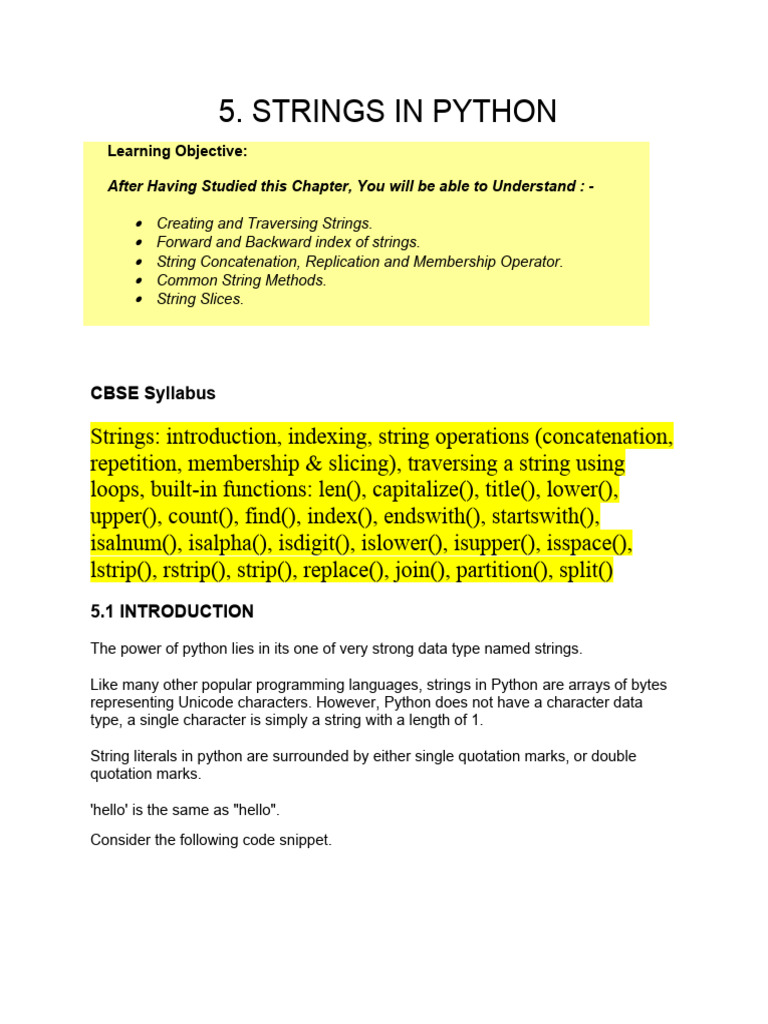 Chapter 5 Strings Cbse Pdf String Computer Science Computer Data