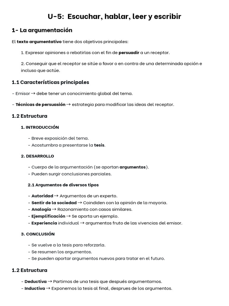 U-5 Escuchar, Hablar, Leer y Escribir | PDF | Verbo | Conjugación ...