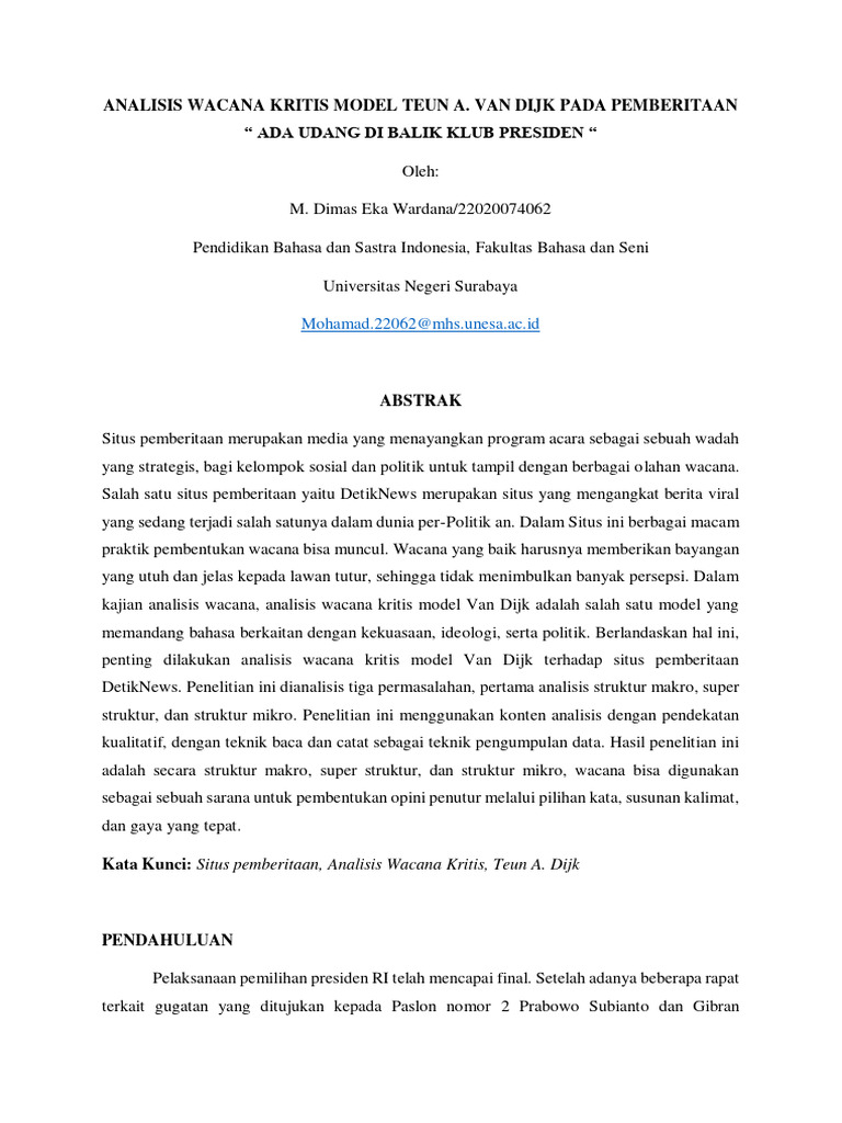 062 - M. Dimas Eka Wardana - Analisis Wacana Kritis Pada Pemberitaann | PDF