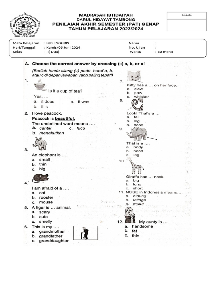 Soal PAT Bahasa Inggris Kelas 2 | PDF