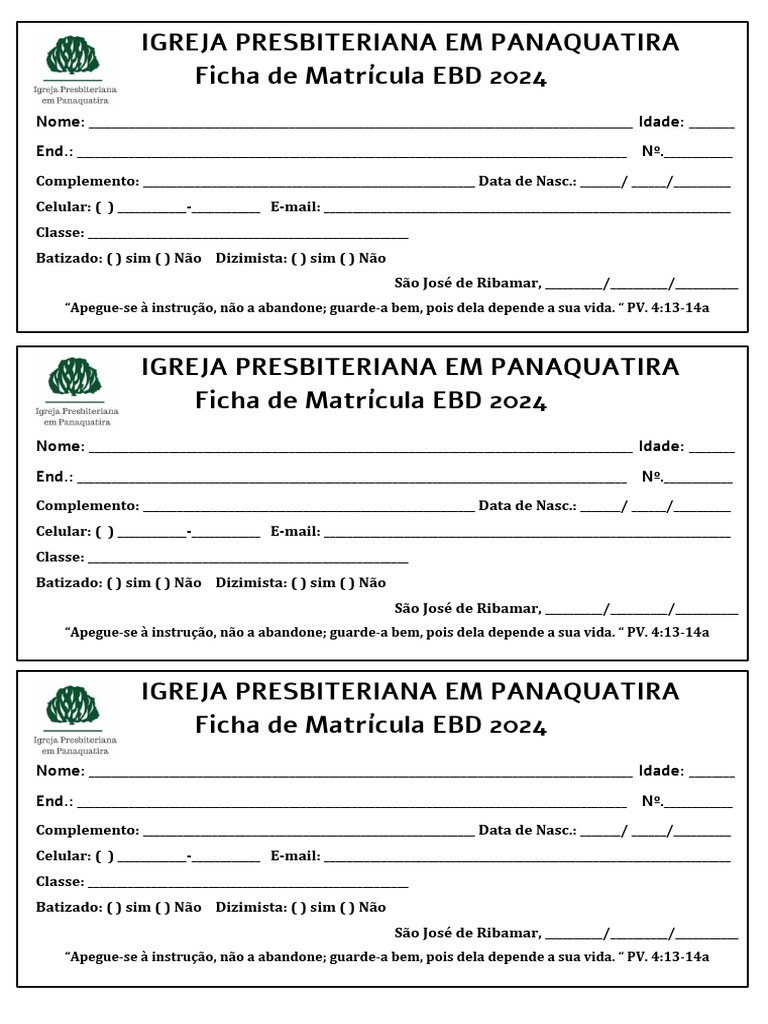 FICHA DE MATRÍCULA EBD | PDF