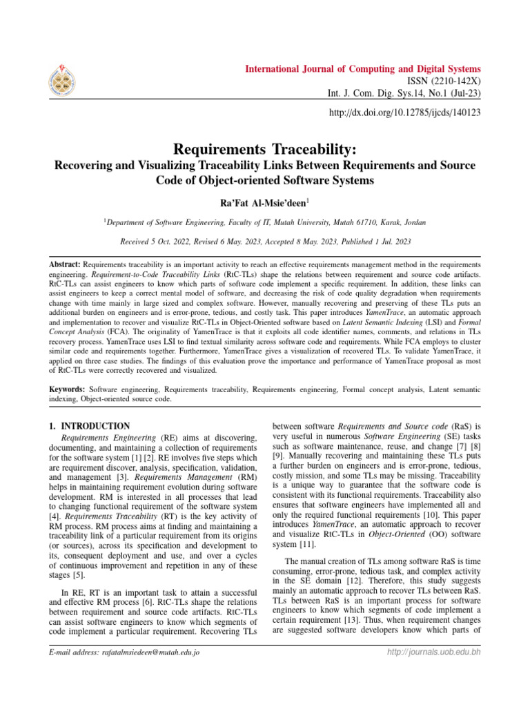 Requirements Traceability - Recovering and Visualizing Traceability Links Between Requirements ...