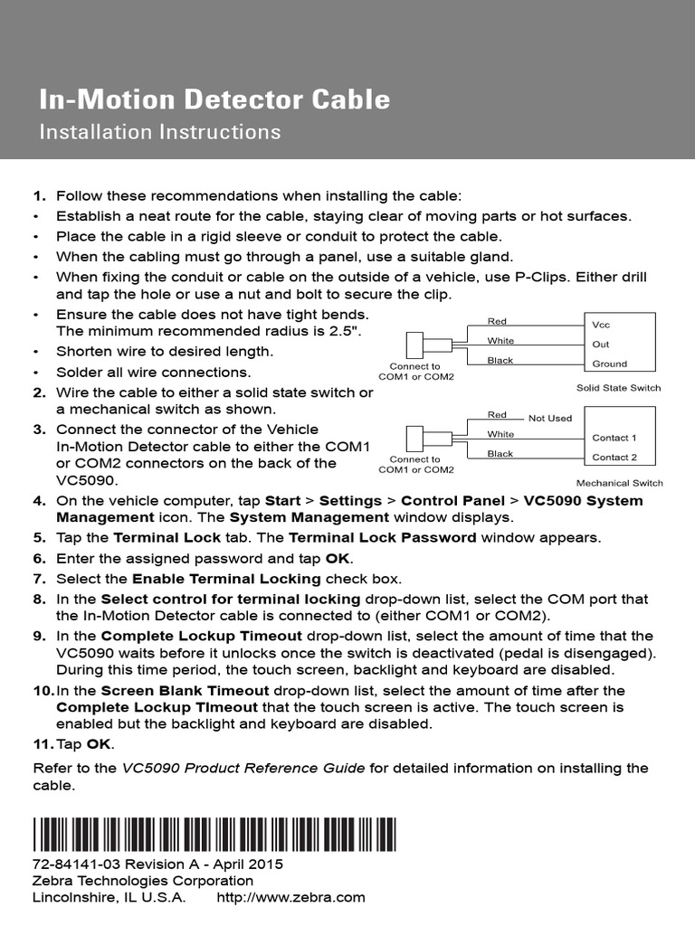 In-Motion Detector Cable: Installation Instructions | PDF