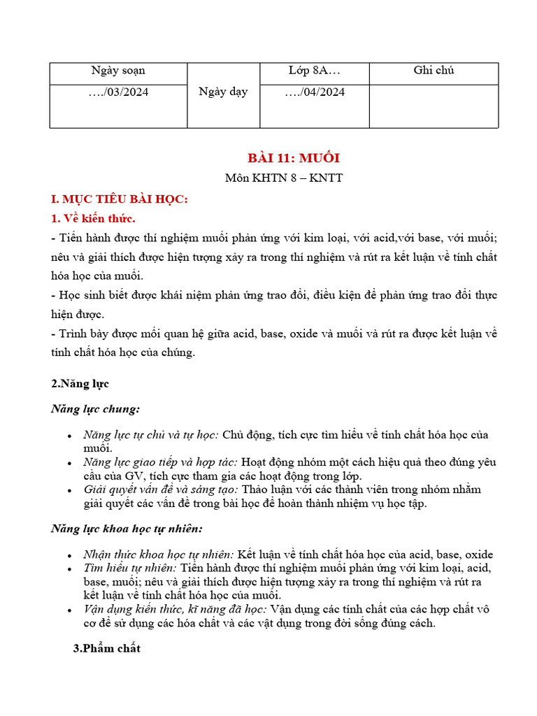 Giáo Án Hóa 8-Tchh | PDF