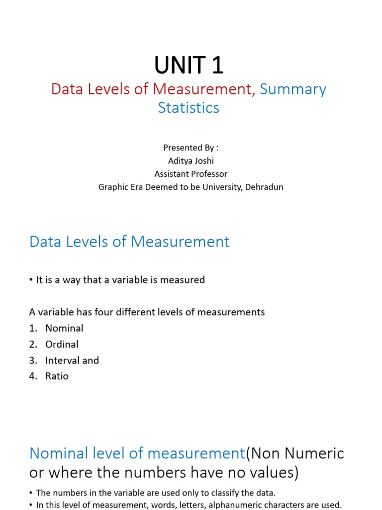 Data Levels of Measurement, SummaryStatistics - 3 | PDF | Mean | Level Of Measurement