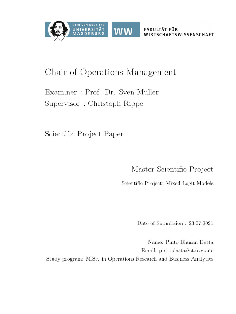 M.SC Scientific Project Mixed Logit Models | PDF | Logistic Regression | Probability Distribution