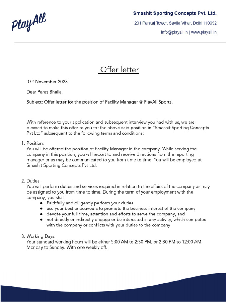 Offer Letter - Paras Bhalla | PDF | Confidentiality | Justice