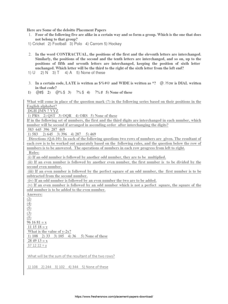 Deloitte Model Placement Test Paper | PDF | Elementary Mathematics ...