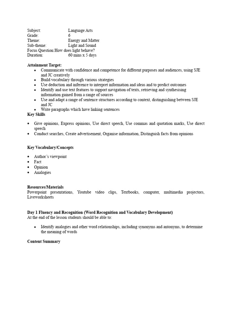 Language Arts Grade 6 | PDF | Analogy | Reading Comprehension