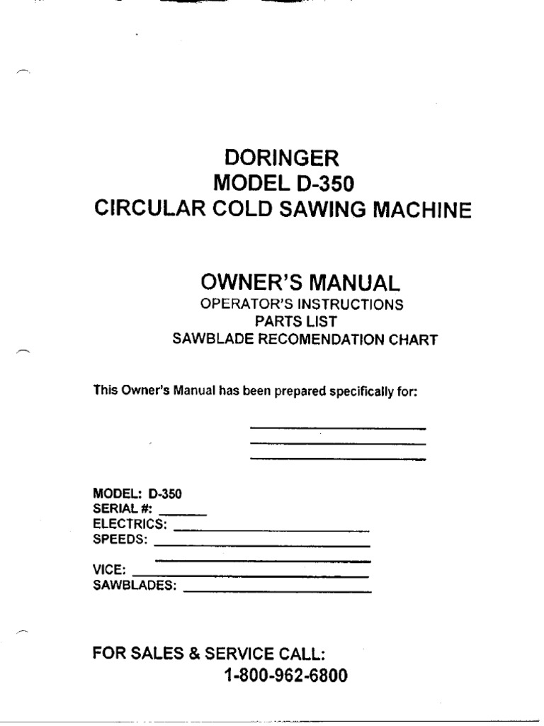Doringer - D350 - Cold Saw Manual - Compressed | PDF