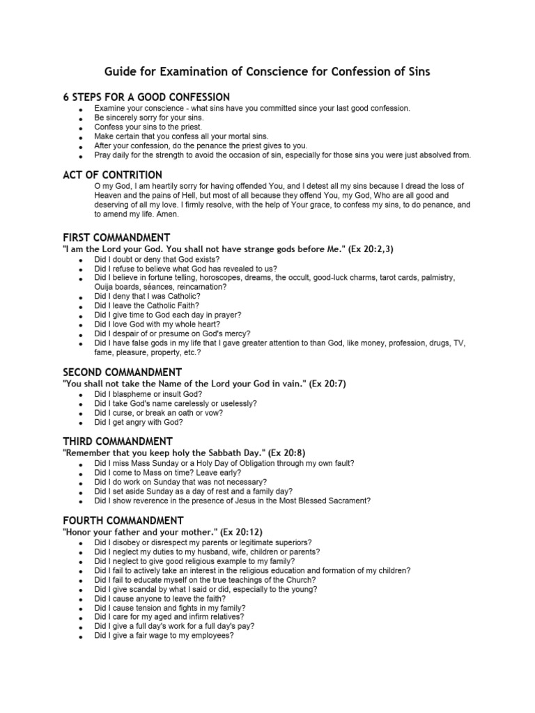 Examination of Conscience | PDF | Confession (Religion) | Penance
