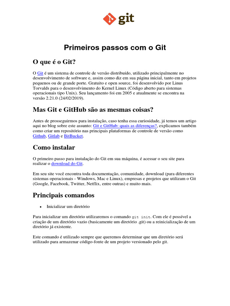 Primeiros Passos Com o Git | PDF | Linux | Arquitetura de computadores