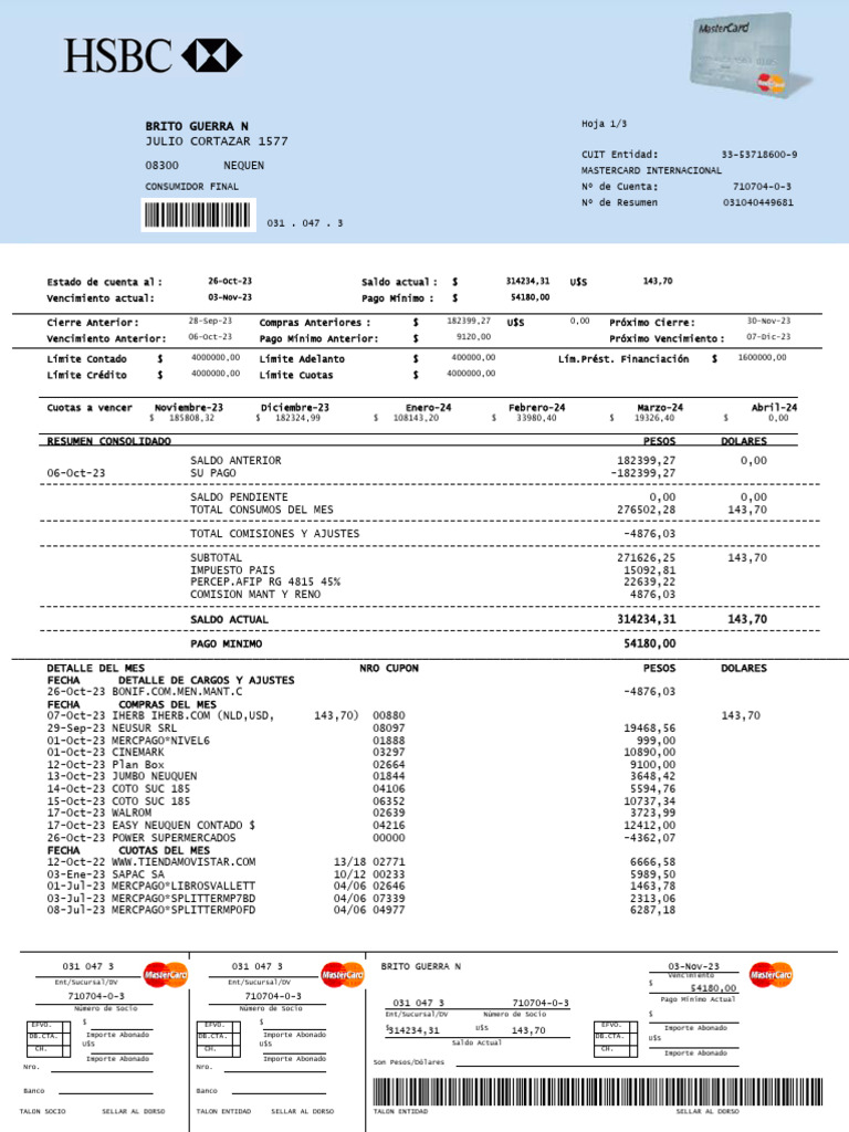 Resumen de Cuenta | PDF | Tarjeta de crédito | Tarjeta de débito