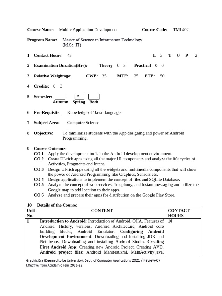 TMI 402 Mobile Application Design and Development M.SC IT III | PDF | Android (Operating System ...
